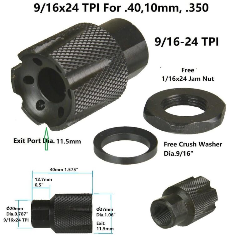 DB TAC Steel 9/16x24 TPI Thread For .40/10mm/.350Legend Muzzle Brake ...